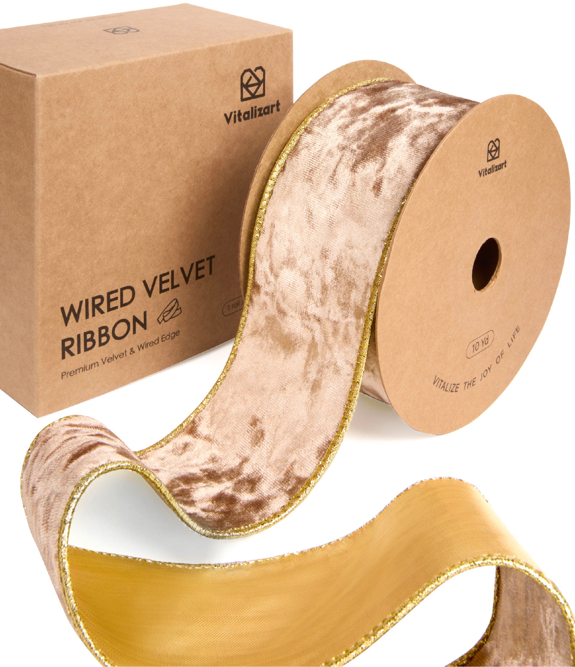 Wired Velvet Metallic Crushed Ribbon 2.5" x 10 Yd (Nude) – Vitalizart